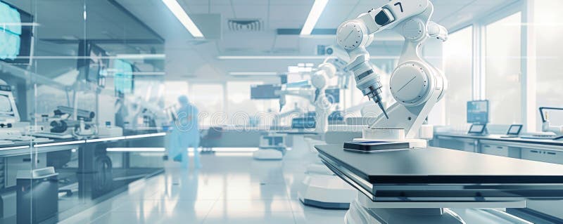 A Bright Airy Laboratory with a Robotic Arm for Surgical Training Set ...