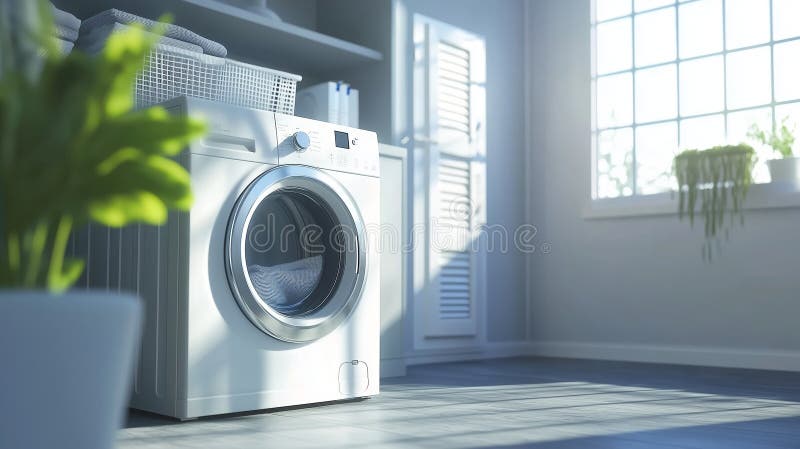 Bright and Airy Laundry Room Featuring a Modern Washing Machine and ...