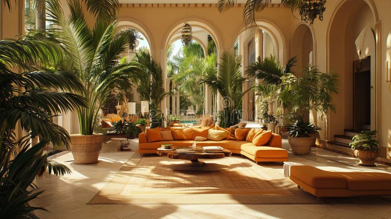 Bright and Airy Living Room with Plants and Comfortable Seating. Stock ...