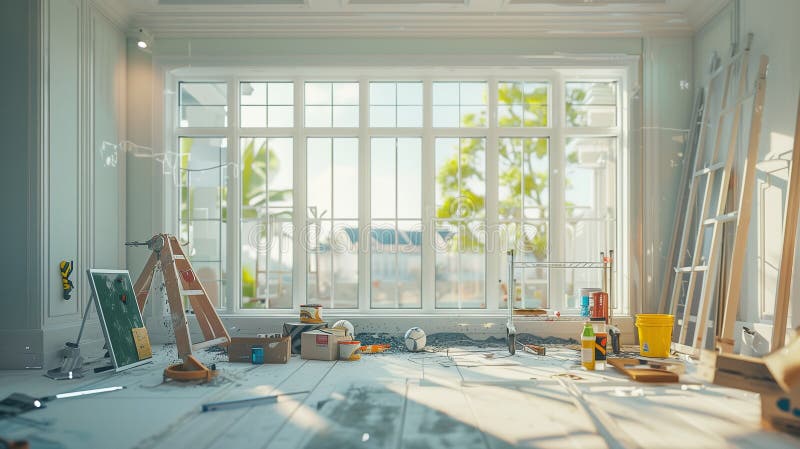 Bright and Airy Living Room Renovation Project Stock Illustration ...