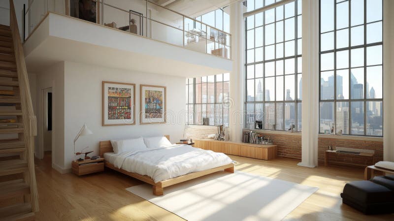 Bright and Airy Loft Apartment with City Views Stock Illustration ...