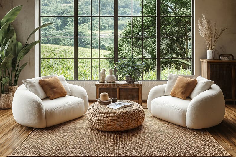 Elegant White Lounge Interior with Cozy Sofas, Striking Views, and a ...