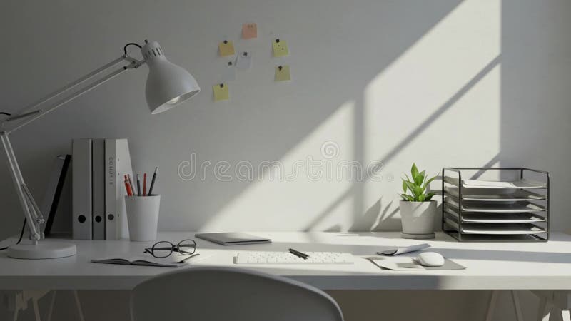 Modern Minimalist Home Office Desk Workspace with Sunlight Stock Video ...
