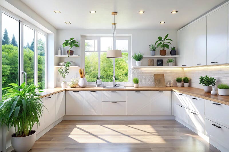 Bright and Airy Minimalist Kitchen Design Natural Light Greenery ...