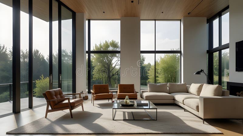 Bright and Airy Minimalist Living Room with Floor-to-ceiling Windows ...