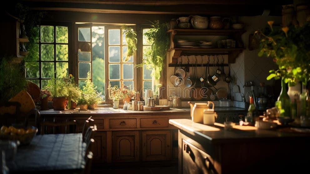 A Bright and Airy Modern Kitchen with the Sun Streaming through a Large ...