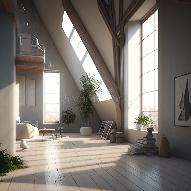 Bright and Airy Modern Loft with Minimal Interior AI Generative Stock ...