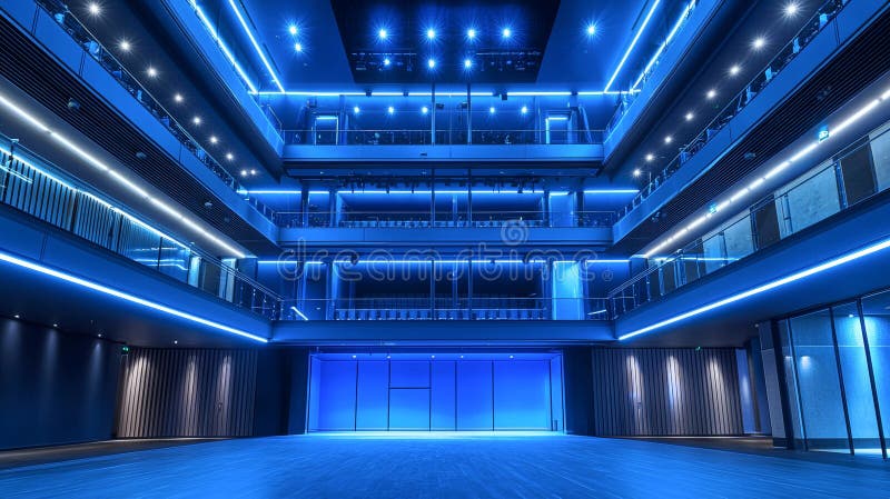 Bright and Airy Modern Theater Interior with Clear Blue Lighting and ...