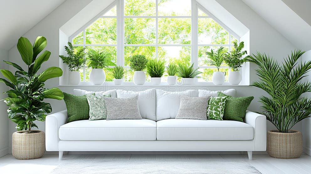 Bright, Airy Room with a Large Window and Lush Greenery Stock ...