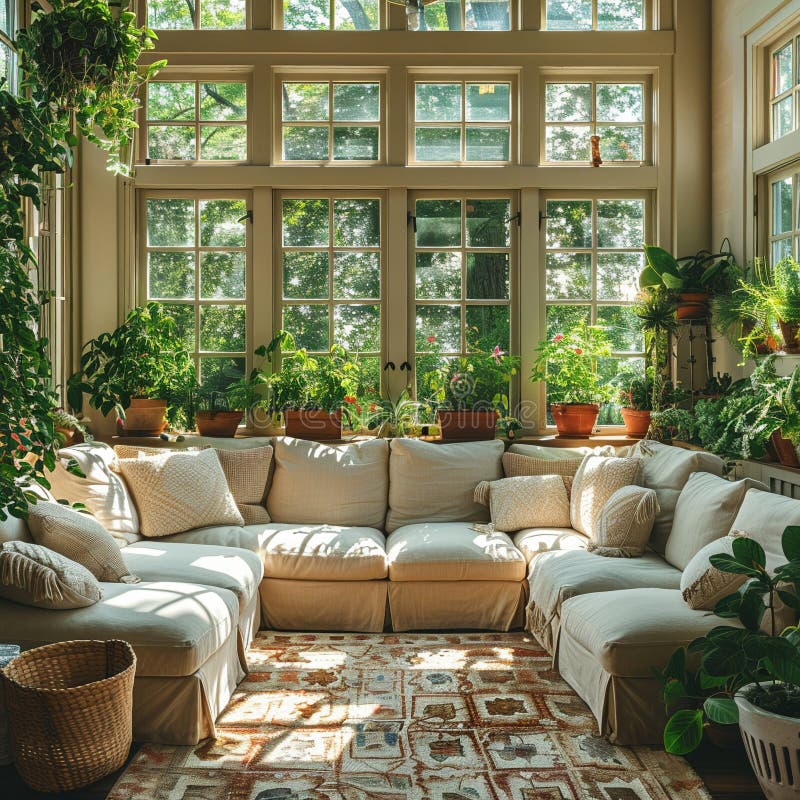 Bright and Airy Sunroom Filled with Plants and Natural Light Stock ...