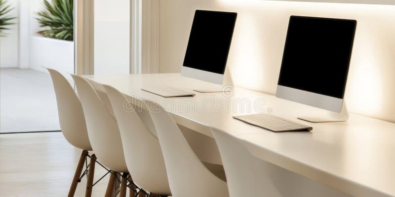 Modern Office Workspace with Sleek Computers and Minimalist Design ...