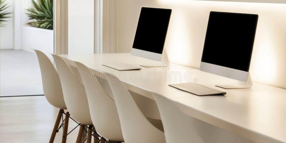 Modern Office Workspace with Sleek Computers and Minimalist Design ...