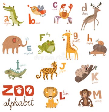 Bright Alphabet Set Letters with Cute Animals Stock Vector ...