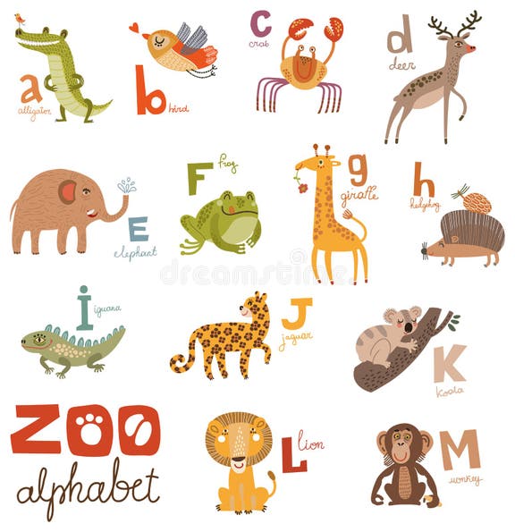 Bright Alphabet Set Letters with Cute Animals Stock Vector ...