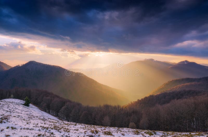 The bright alpine sunset stock image. Image of season - 105716645