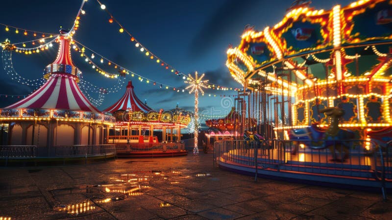 Bright Amusement Park Attractions Against a Blank Background Stock ...