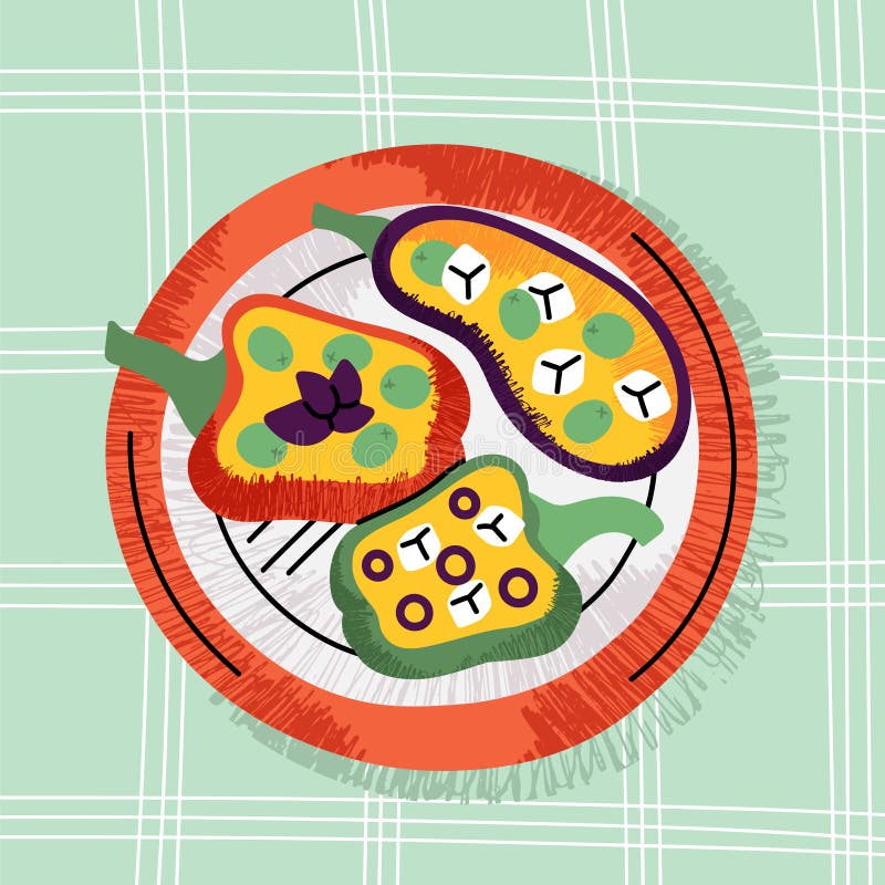 Bright Appetizing Stuffed Peppers. Vegetarian Dish Stock Vector ...