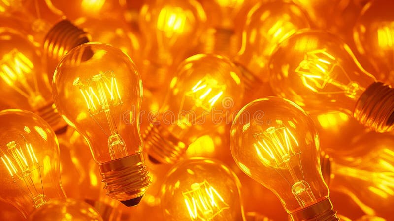 Bright Array of Vintage Light Bulbs Glowing Warmly in a Creative ...