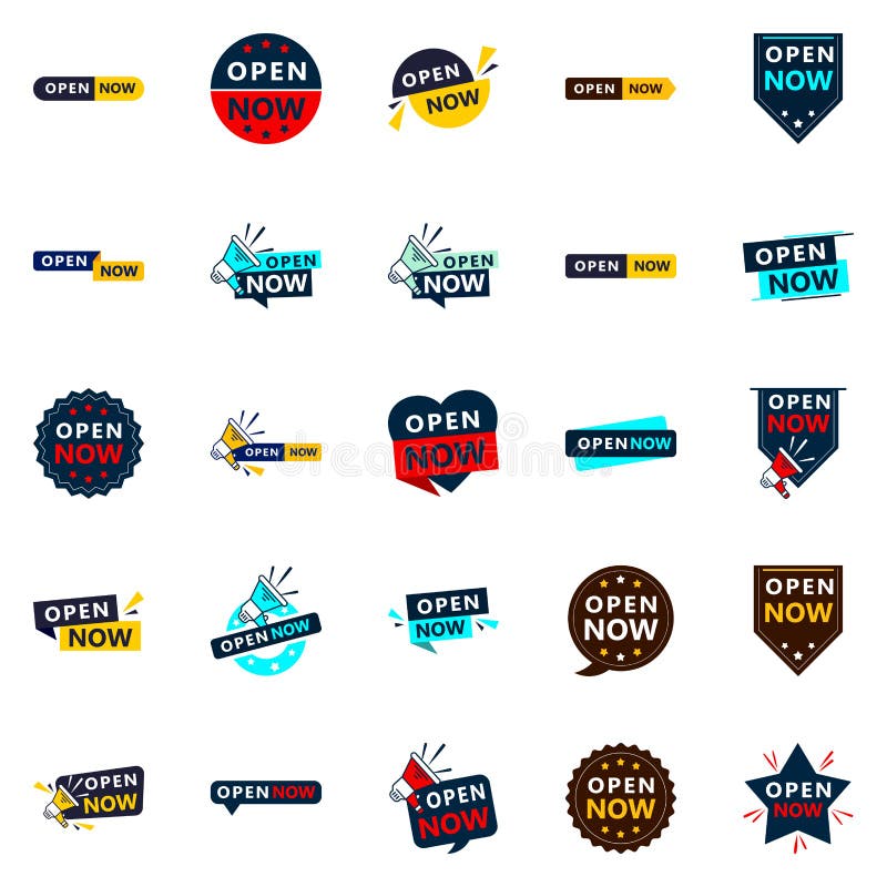 Bright and Attractive Open Now Banners Pack of 25 Stock Vector ...