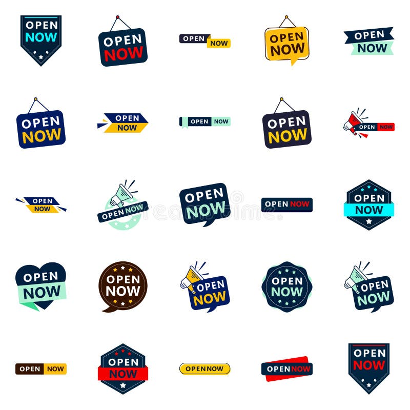 Bright and Attractive Open Now Banners Pack of 25 Stock Vector ...