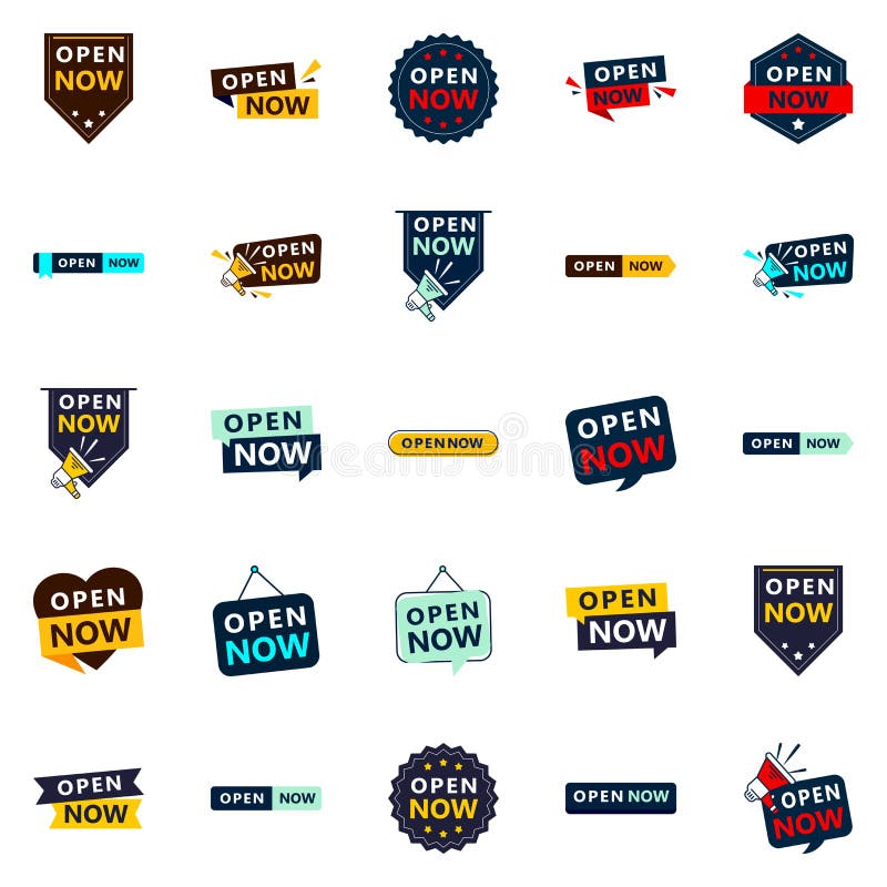 Bright and Attractive Open Now Banners Pack of 25 Stock Vector ...