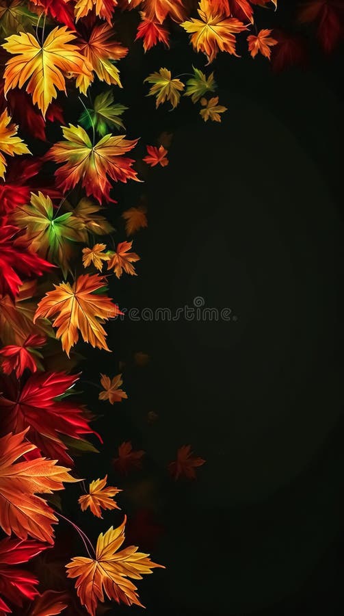 Bright Autumn Leaves on a Black Background, Generative AI. Stock ...