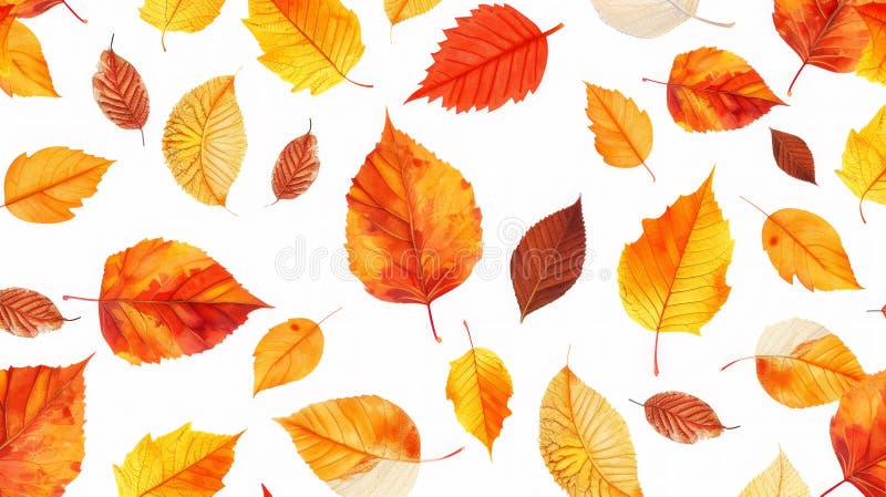Bright Autumn Leaves Falling on White Background Seamless Pattern Stock ...