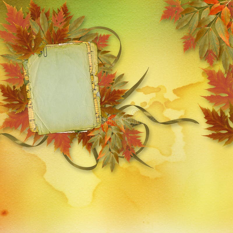 Bright Autumn Leaves with Paper Frame Stock Illustration - Illustration ...