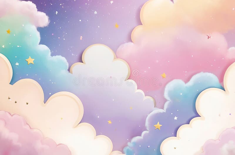 Bright Backdrop Adorned with Glimmering Pastel Stars and Fluffy, Candy ...