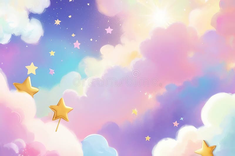Bright Backdrop Adorned with Glimmering Pastel Stars and Fluffy, Candy ...