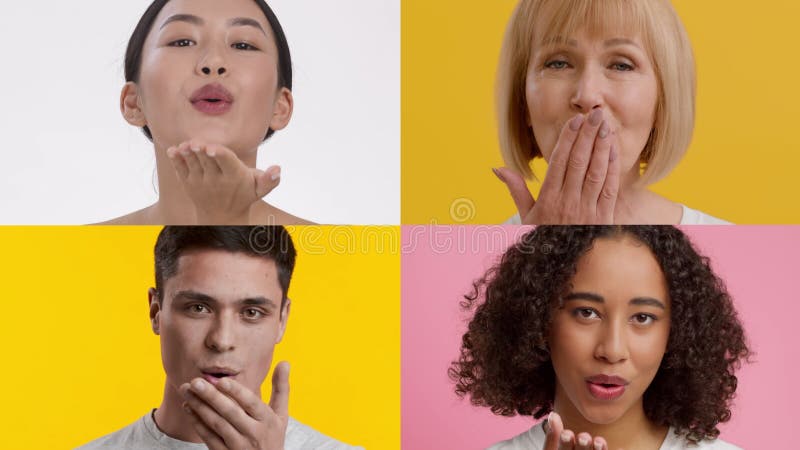 Diverse Group of People Expressing Emotions in a Vibrant Collage Set ...