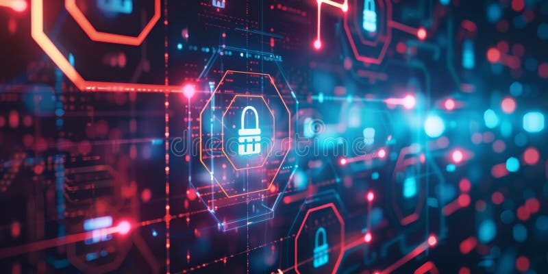 Bright Backdrop Featuring Digital Protection Symbols. Stock ...