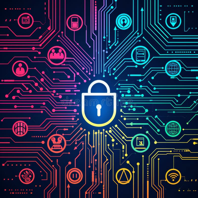 Bright Background with Abstract Cyber Security Icons. Stock ...