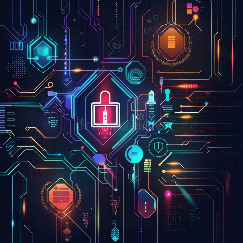 Bright Background with Abstract Cyber Security Motifs. Stock ...