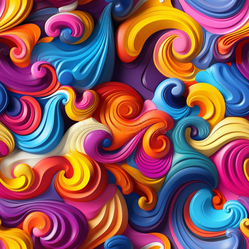 Bright Background. Abstract Vibrant Ripple Surface, 3D Seamless Pattern ...