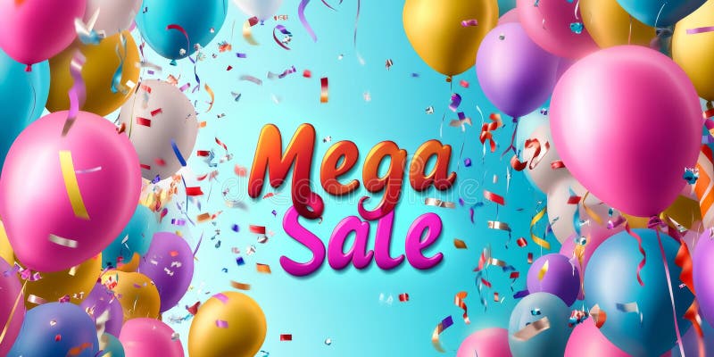 A Bright Background with Balloons and Streamers, Featuring Bold Text ...