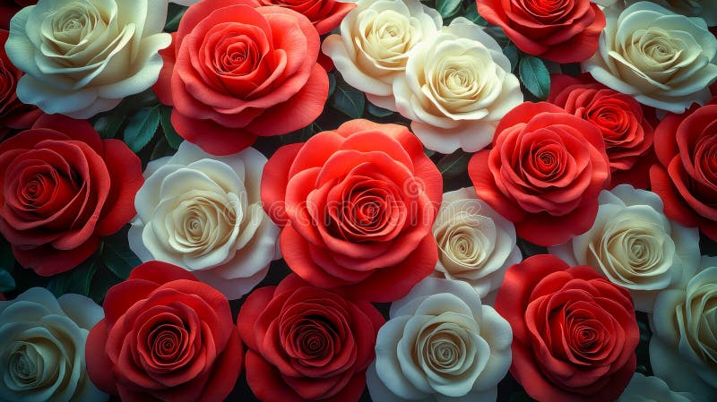 Bright Background with Densely Packed Red and White Roses Stock Photo ...