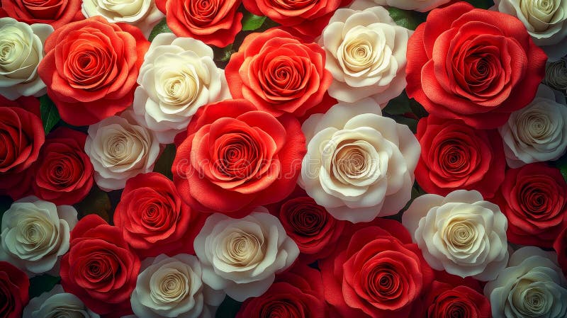 Bright Background with Densely Packed Red and White Roses Stock Photo ...