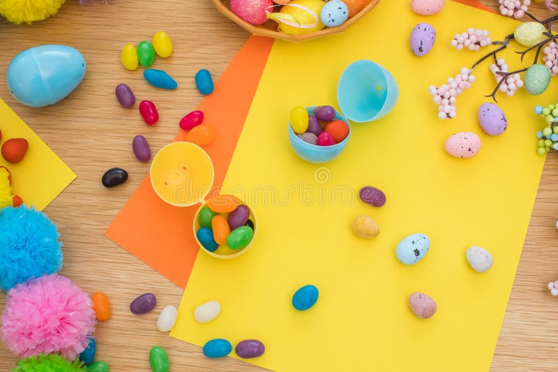 Bright Background with Candies in the Form of Easter Eggs in Plastic ...