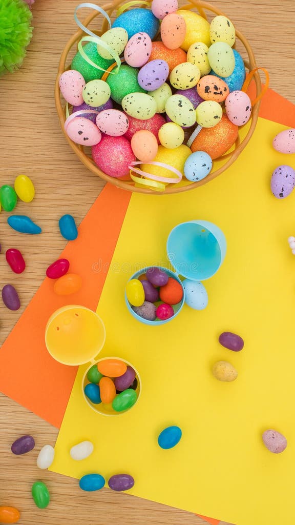 Bright Background with Candies in the Form of Easter Eggs in Plastic ...