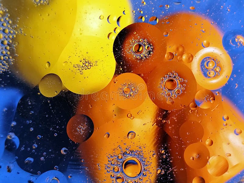 Bright Background of Round Drops of Different Sizes. Drops of Oil in ...