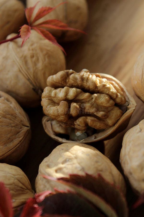 Bright Background. Walnuts on a Wooden Table, Beautiful Walnut Texture ...