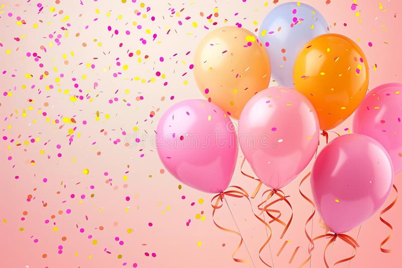 Bright Balloons and Ribbons with Confetti Boost Celebration Stock Image ...