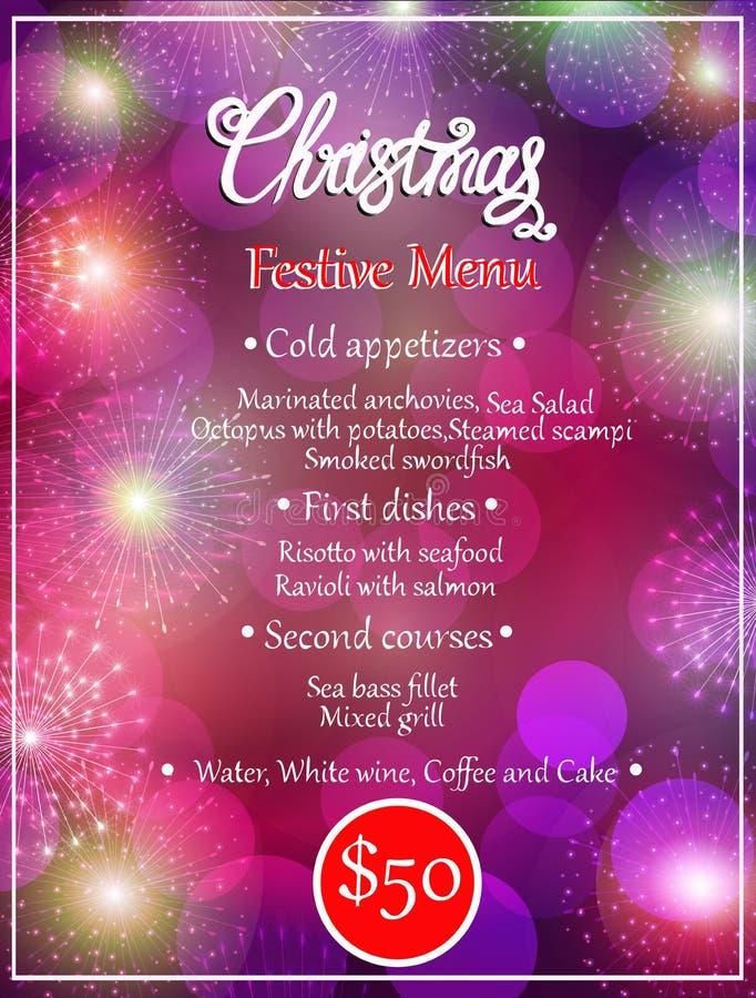 Bright Banner Merry Christmas. Blank with Approximate Christmas Menu ...