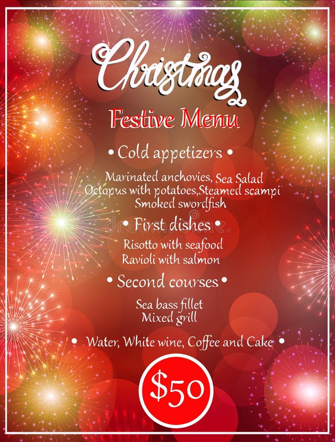 Bright Banner Merry Christmas. Blank with Approximate Christmas Menu ...