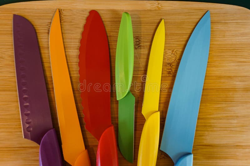 Bright, Basic Kitchen Knife Collection for Home Chefs Stock Image ...