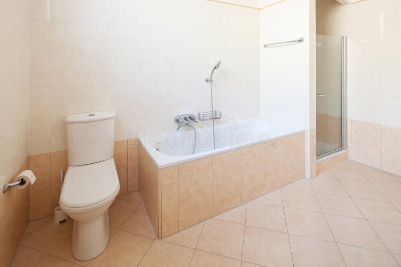 Bright bathroom with tiles stock photo. Image of design - 157741928