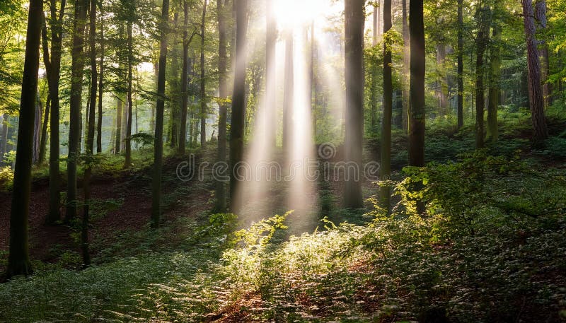 Bright Beam of Light Breaking through Dense Forest Symbolizes Hope and ...