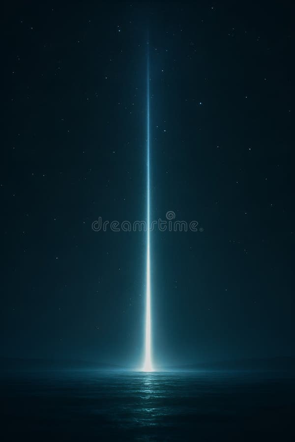 Bright Beam of Light Emerging from the Ocean Under a Starry Sky Stock ...