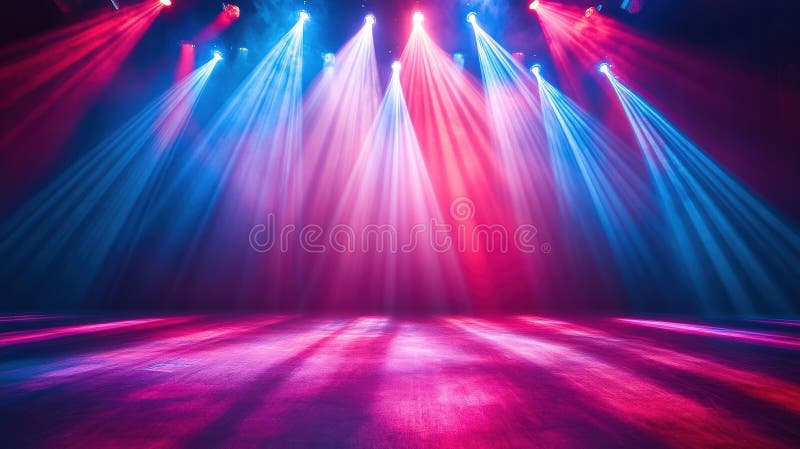 Colorful Stage Lighting with Bright Beams and Shadows on Floor Stock ...